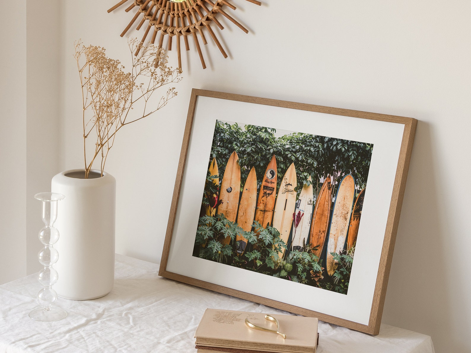 Surfboards in Hawaii, Tropical Forest Landscape, Surfing Ocean Print ...