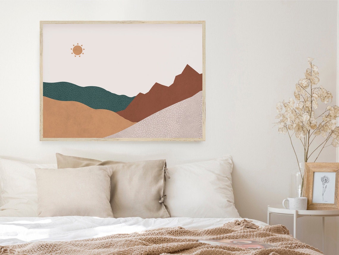 Desert Sky Abstract Art Print Color Block Mid Century Indigo | Etsy