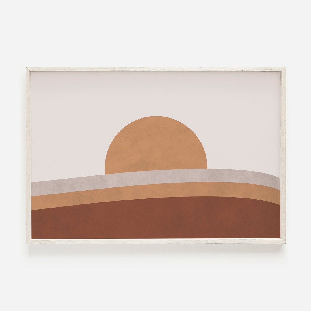 Retro Sunset Print, 70s Abstract Sunset, Clock Block Mid Century Art ...