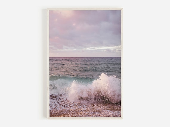 Boho Beach Print Sunset Ocean Photo Waves Crashing on Beach | Etsy