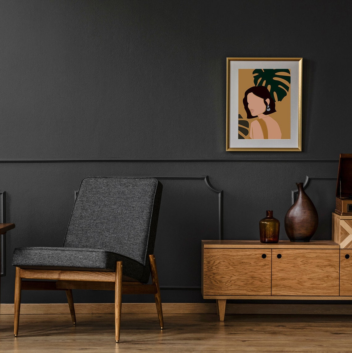 Mid Century Modern Female Portrait Print Mustard Abstract | Etsy