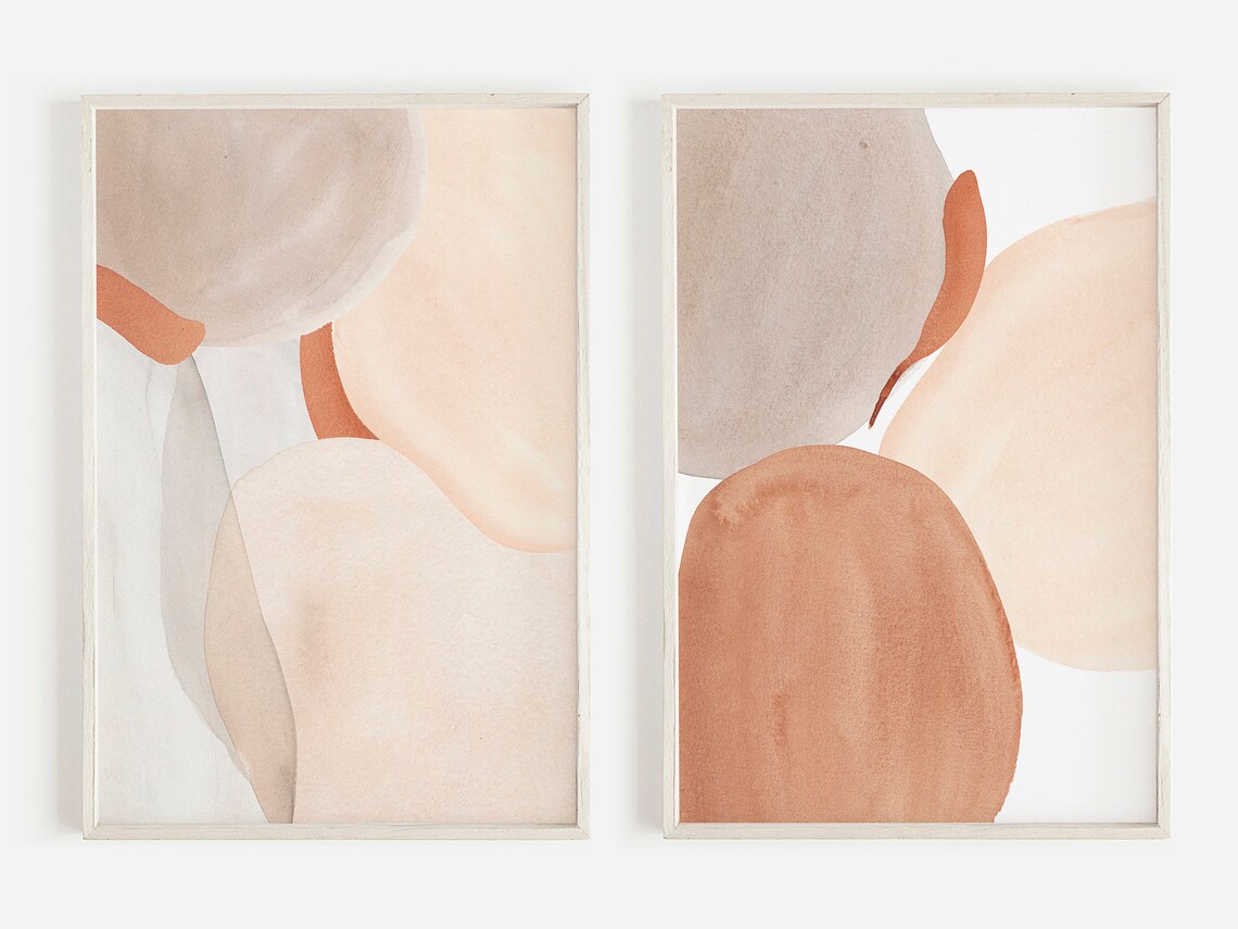 Neutral Watercolor Print Set of 2 Prints, Downloadable Art, Terracotta ...