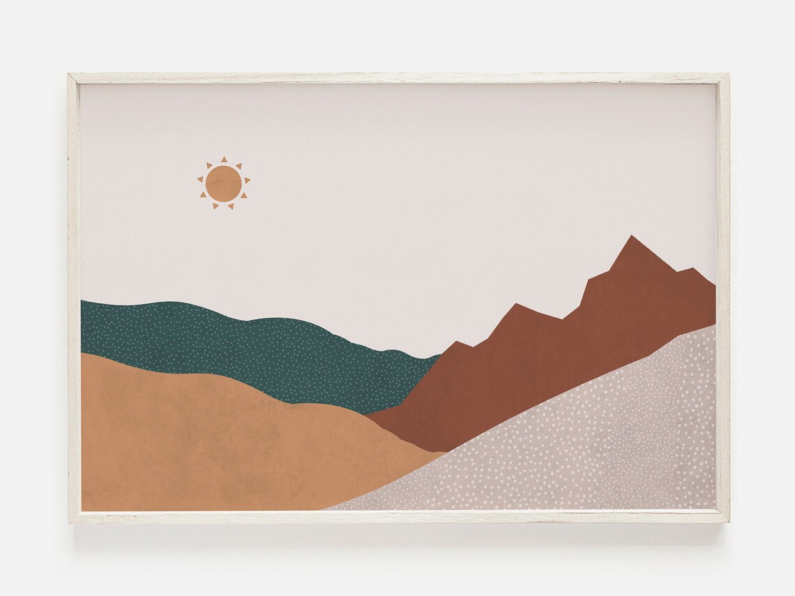 Desert Sky Abstract Art Print Color Block Mid Century Indigo | Etsy