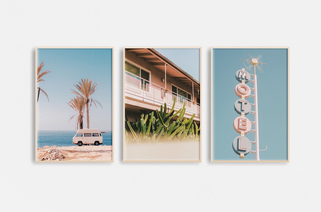 Coastal Wall Art Set of 3, California Summer Poster, Vintage Motel Sign ...