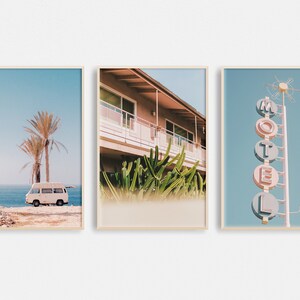 Coastal Wall Art Set of 3, California Summer Poster, Vintage Motel Sign ...