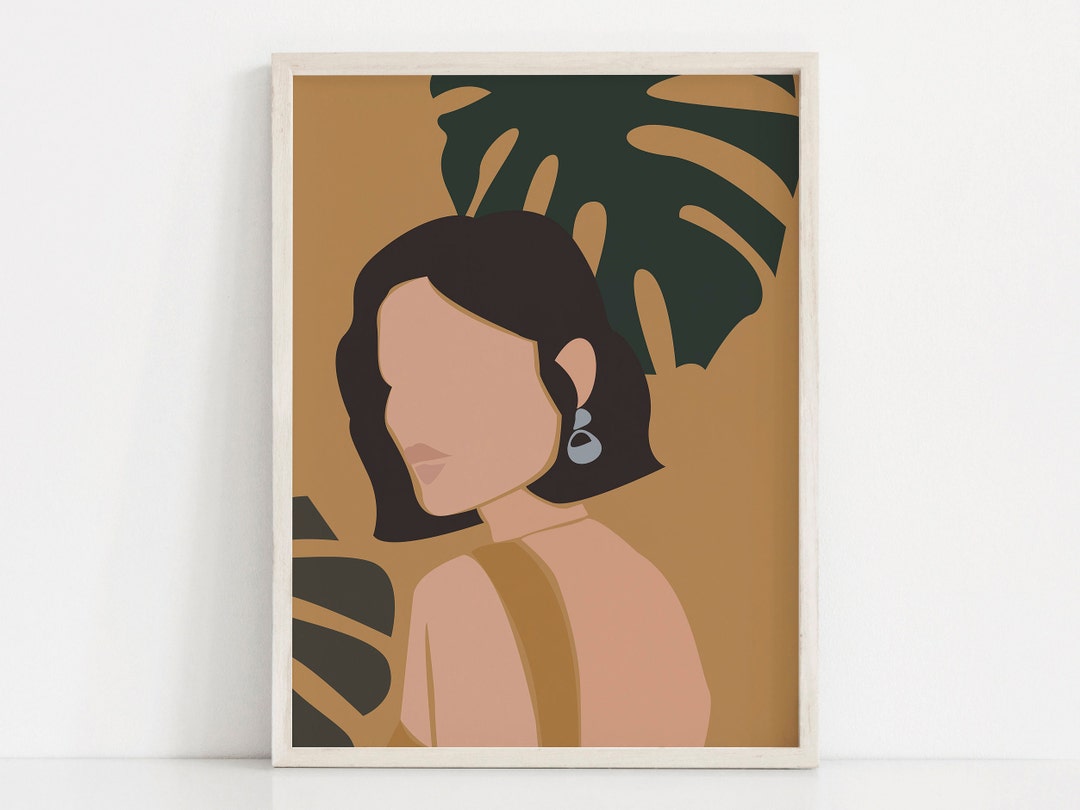 Mid Century Modern Female Portrait Print Mustard Abstract Print ...