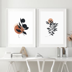 Large Abstract Watercolor Print Set of 2 Prints, Terracotta Black Wall ...