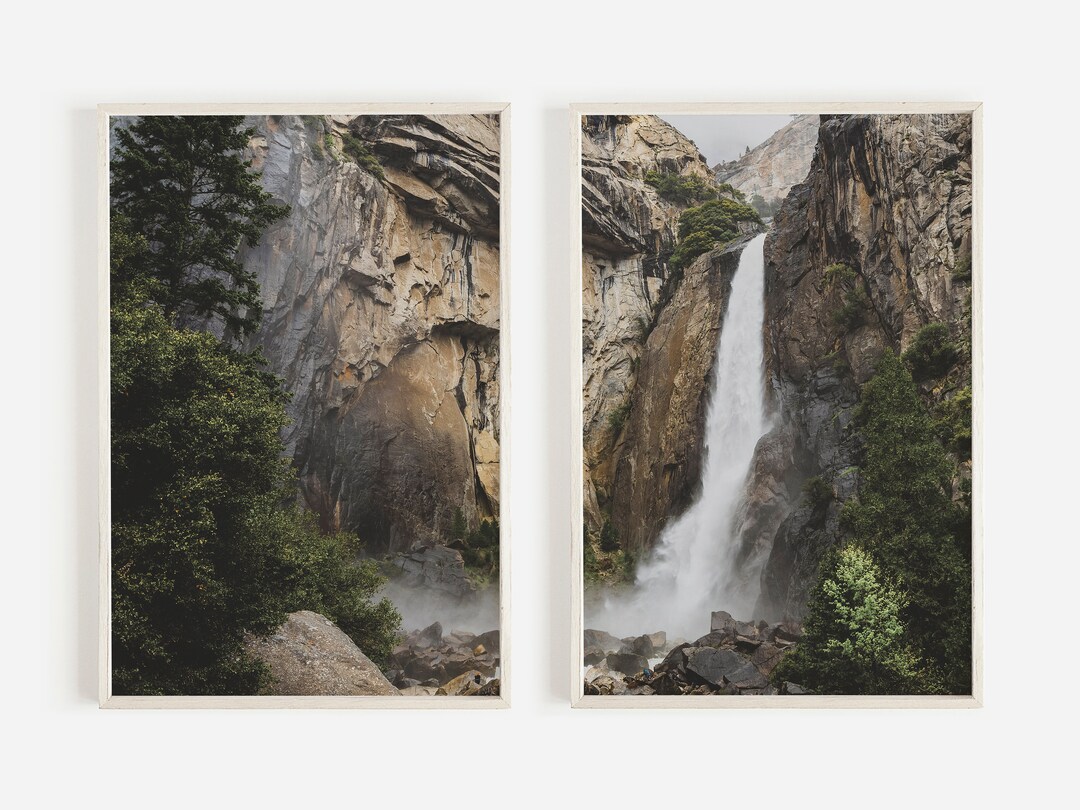 Mountain Waterfall, Print Set of 2, Waterfall Landscape Print, Nature ...
