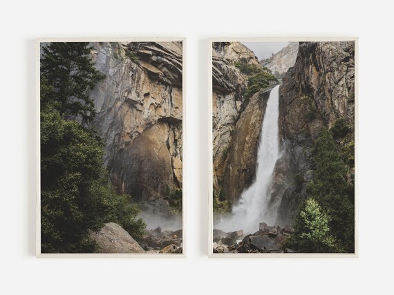 Mountain Waterfall Print Set of 2 Waterfall Landscape Print | Etsy