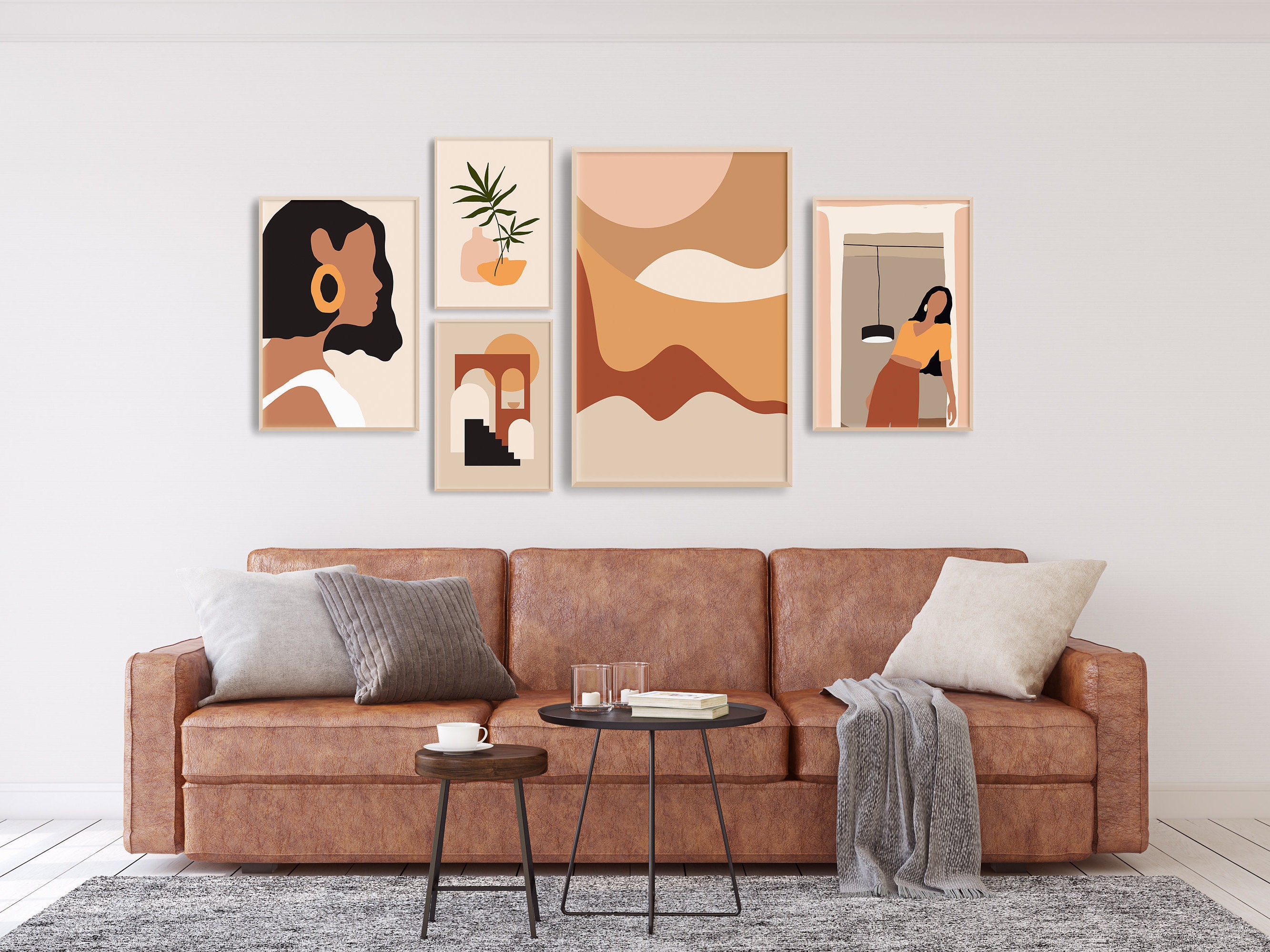 Modern Wall Art Gallery Set of 6 Abstract Art Set Warm Art | Etsy