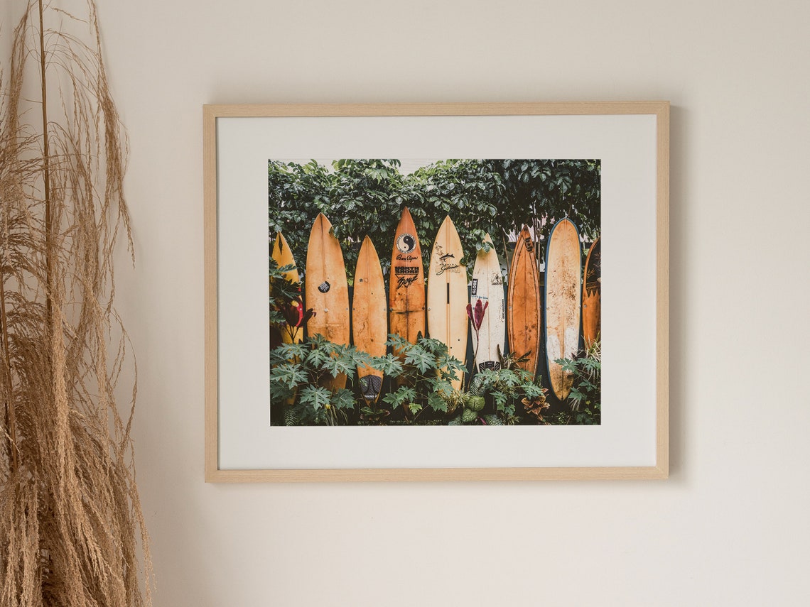 Surfboards in Hawaii, Tropical Forest Landscape, Surfing Ocean Print ...