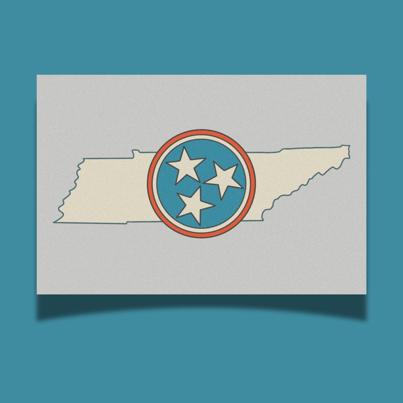 Tennessee State Flag Tri-star Postcard Tennessee Vintage Postcard Retro ...