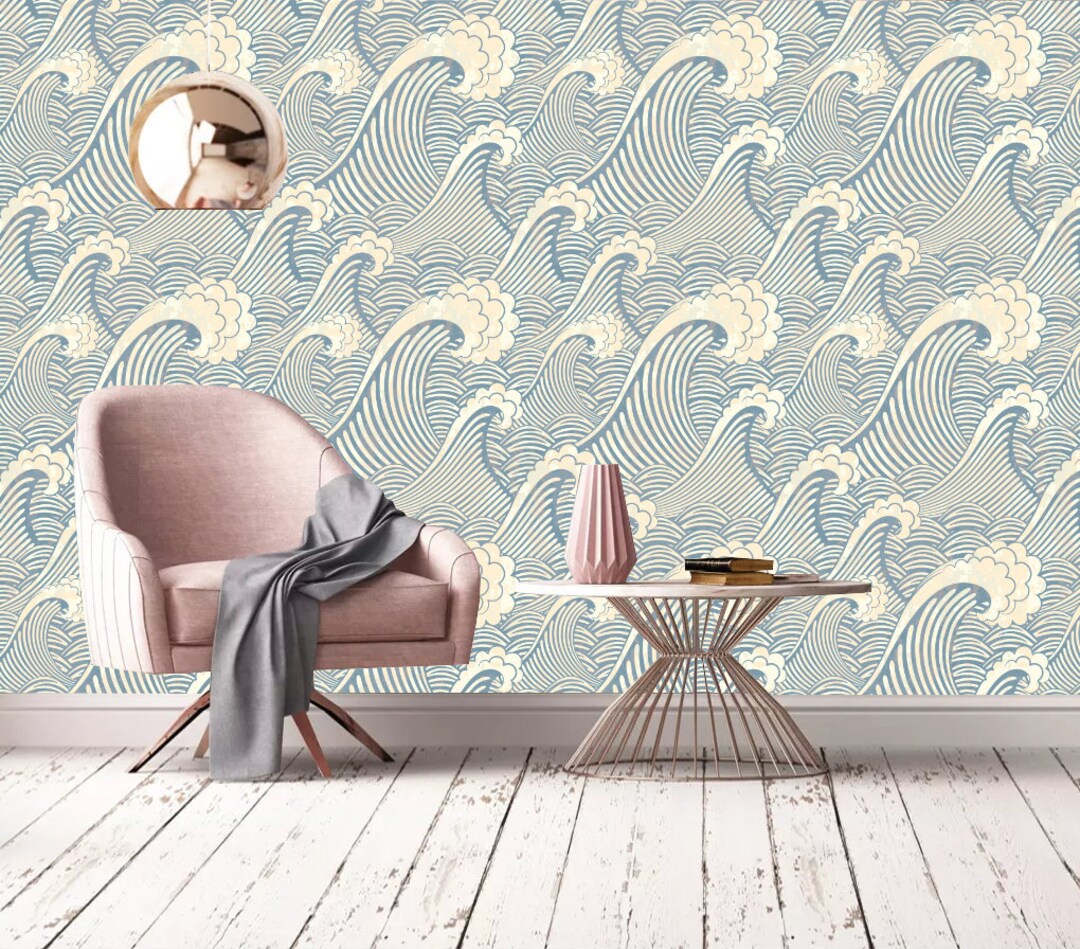 Waves Wall Paper Peel and Stick , Removable Wallpaper Waves Decor ...