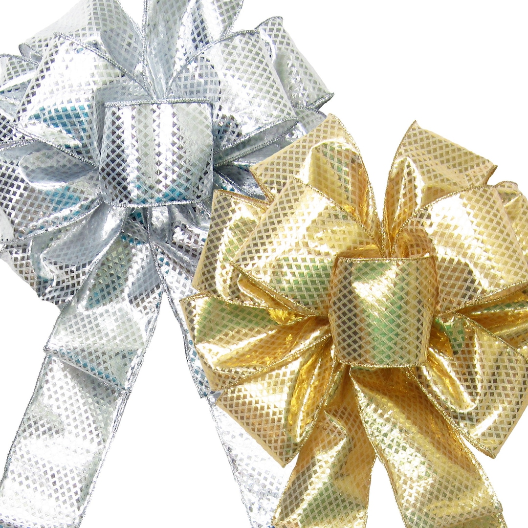 Wired Sparkling Lame Wreath Bows – Sparkling Metallic Lame Christmas ...