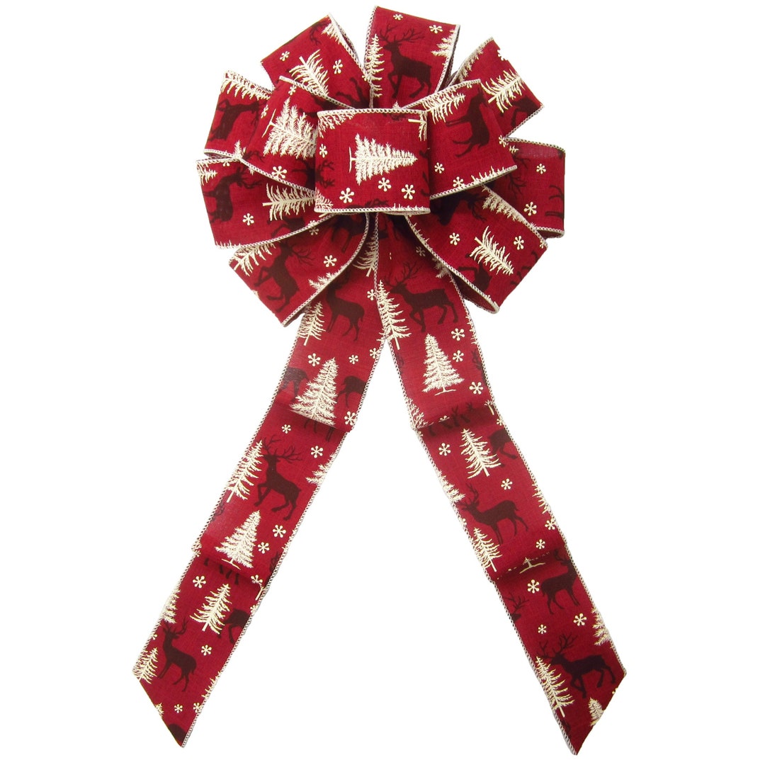Snowy Pine Forest Deer Christmas Wreath Bows - Christmas Bows for ...