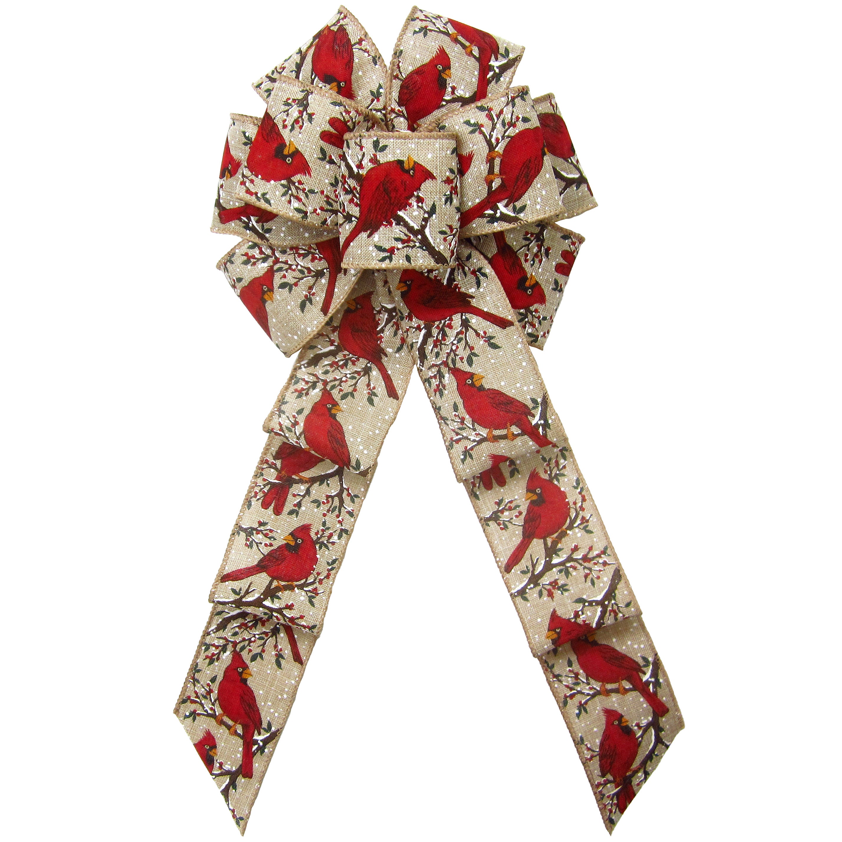 Red Birds on Snowy Branches Bows - Wired Cardinal Christmas Bows ...