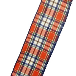 10 Yds Navy Blue & Orange Linen Plaid Fall Ribbon 2.5 Fall Wired Ribbon ...