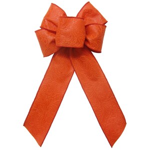 Burnt Orange Outdoor Bows - Embossed Weather Resistant Wired Ribbon ...