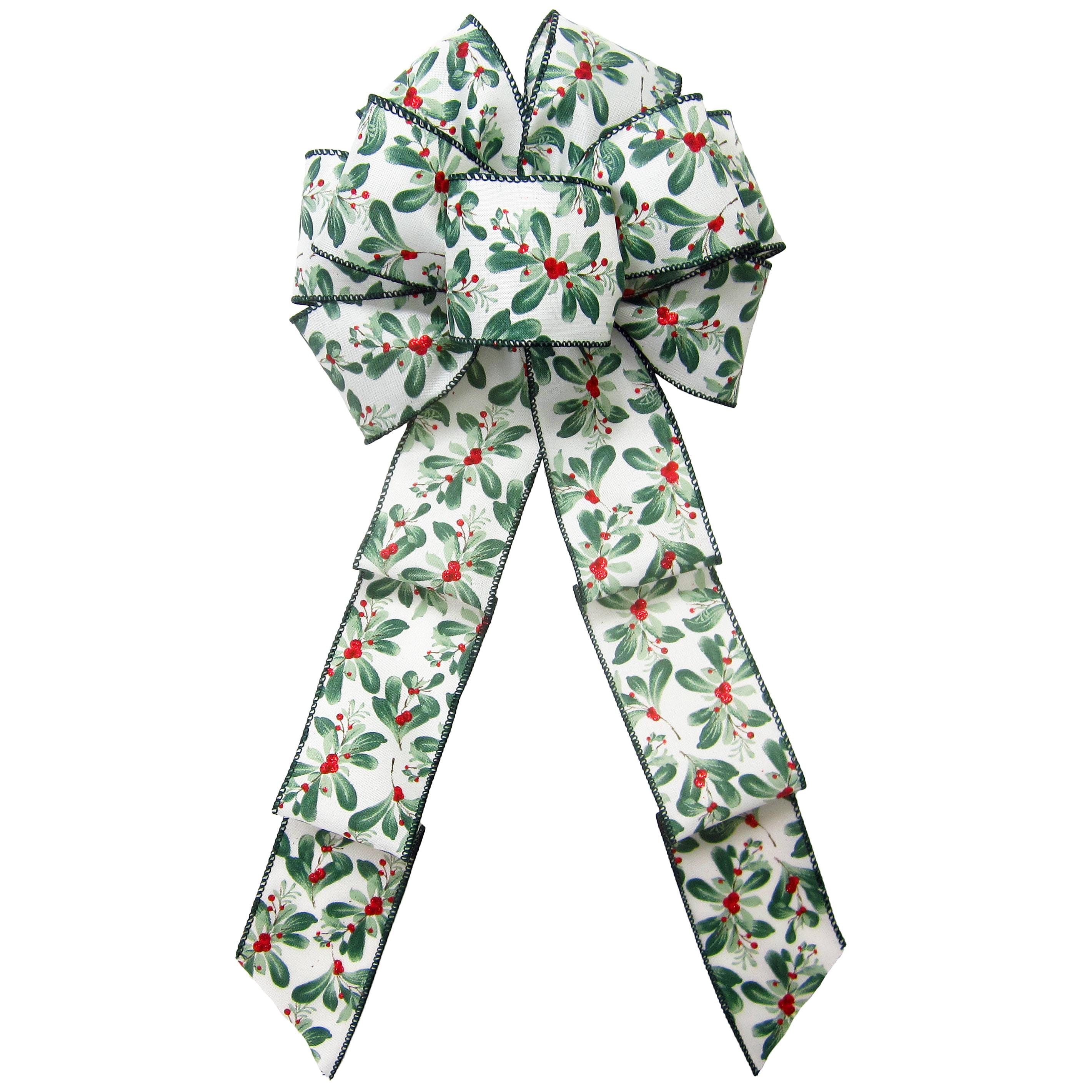 Painted Mistletoe & Red Berries Bow - Wired Christmas Bows - Wreaths ...