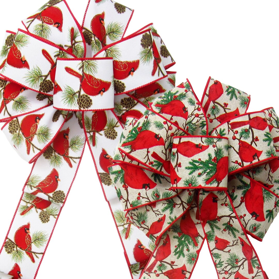 Red Birds & Berries Holiday Bows - Wired Cardinal Bows - Wreaths ...