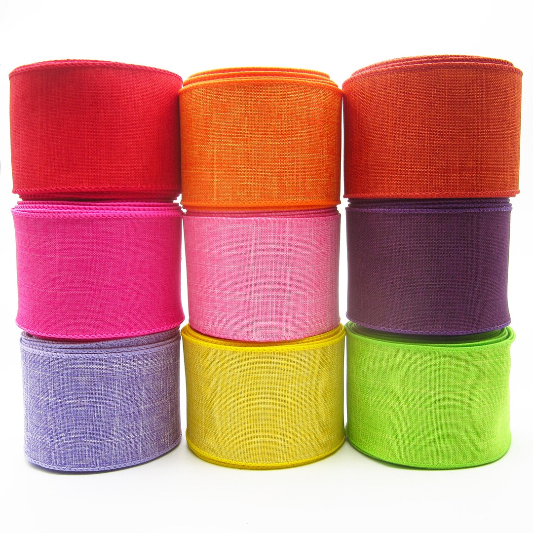 10 Yds Linen Wire Edged Ribbon - 2.5" Wired Linen Ribbon for Wreaths ...