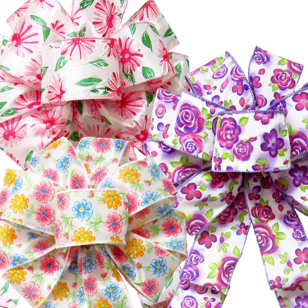 Wired Spring Floral Bows - Spring Easter Wreath Bows - Spring Easter ...