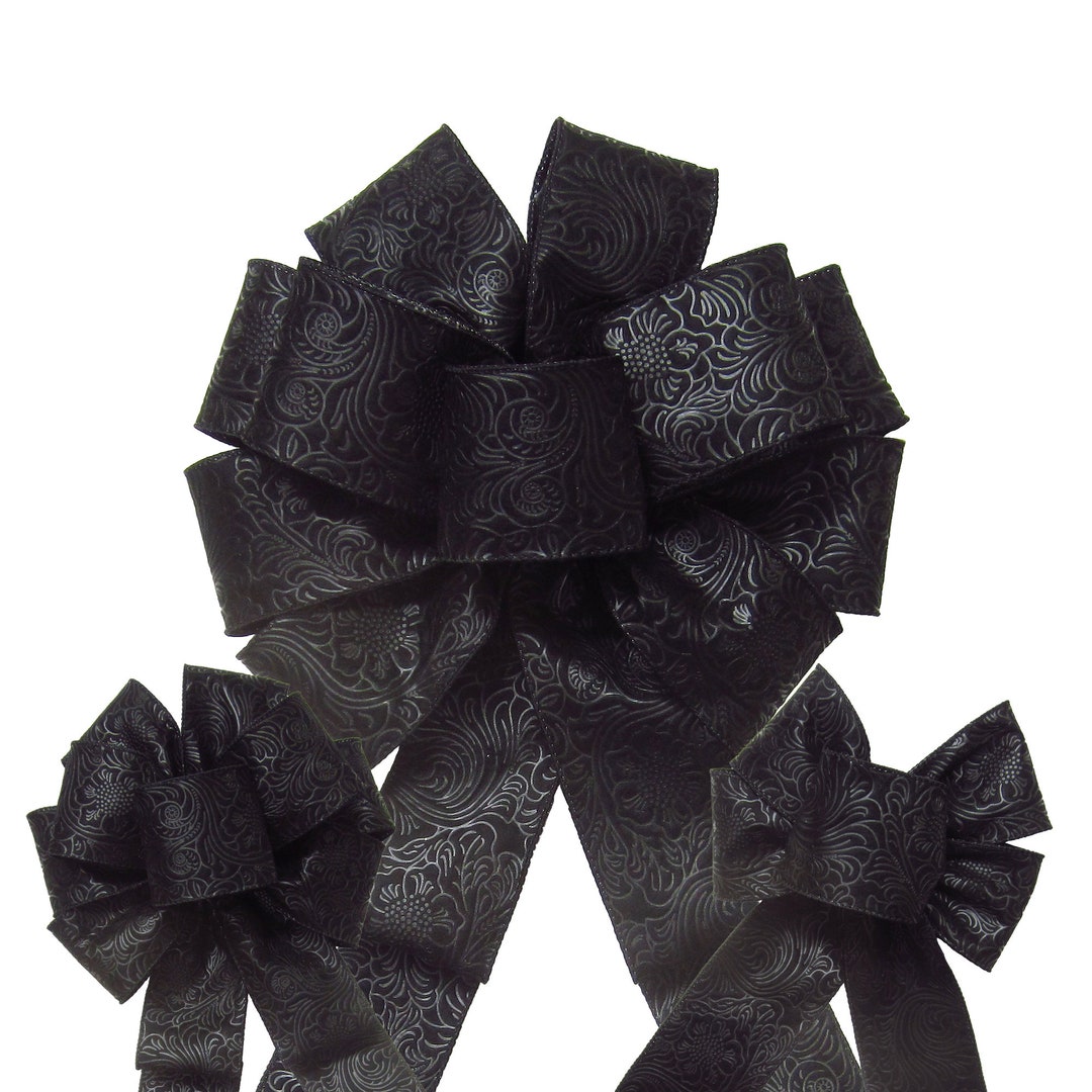 Black Outdoor Bows & Ribbon - Wired Embossed Weather Resistant Bows for ...