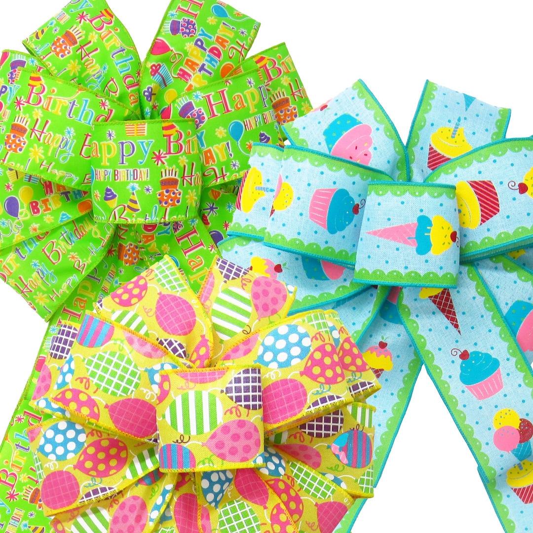 Happy Birthday Bows - Wired Party Bows - Wreaths, Lanterns, Signs ...