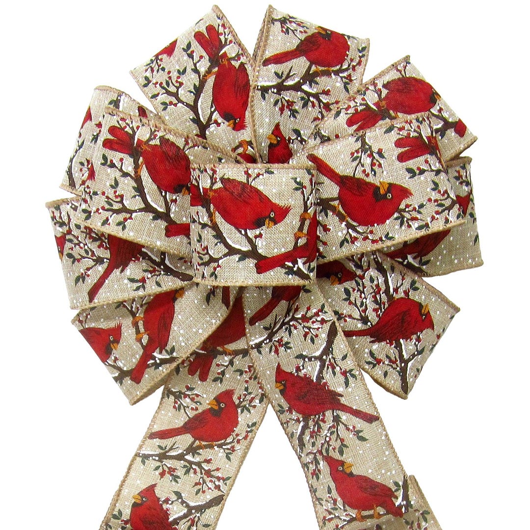 Red Birds on Snowy Branches Bows - Wired Cardinal Christmas Bows ...