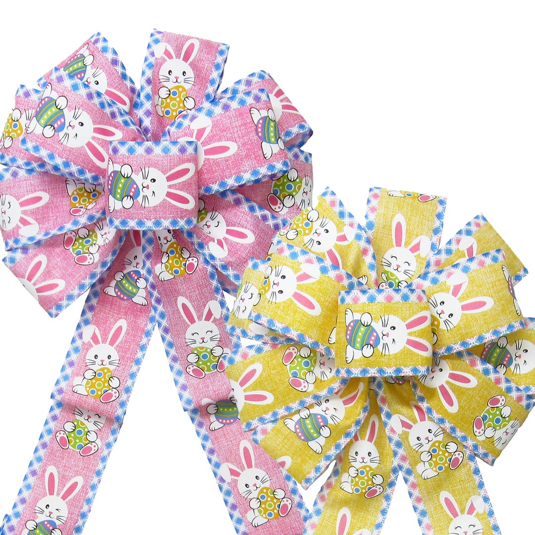 Happy Bunnies and Easter Eggs Spring Bow - Wired Easter Bows for ...