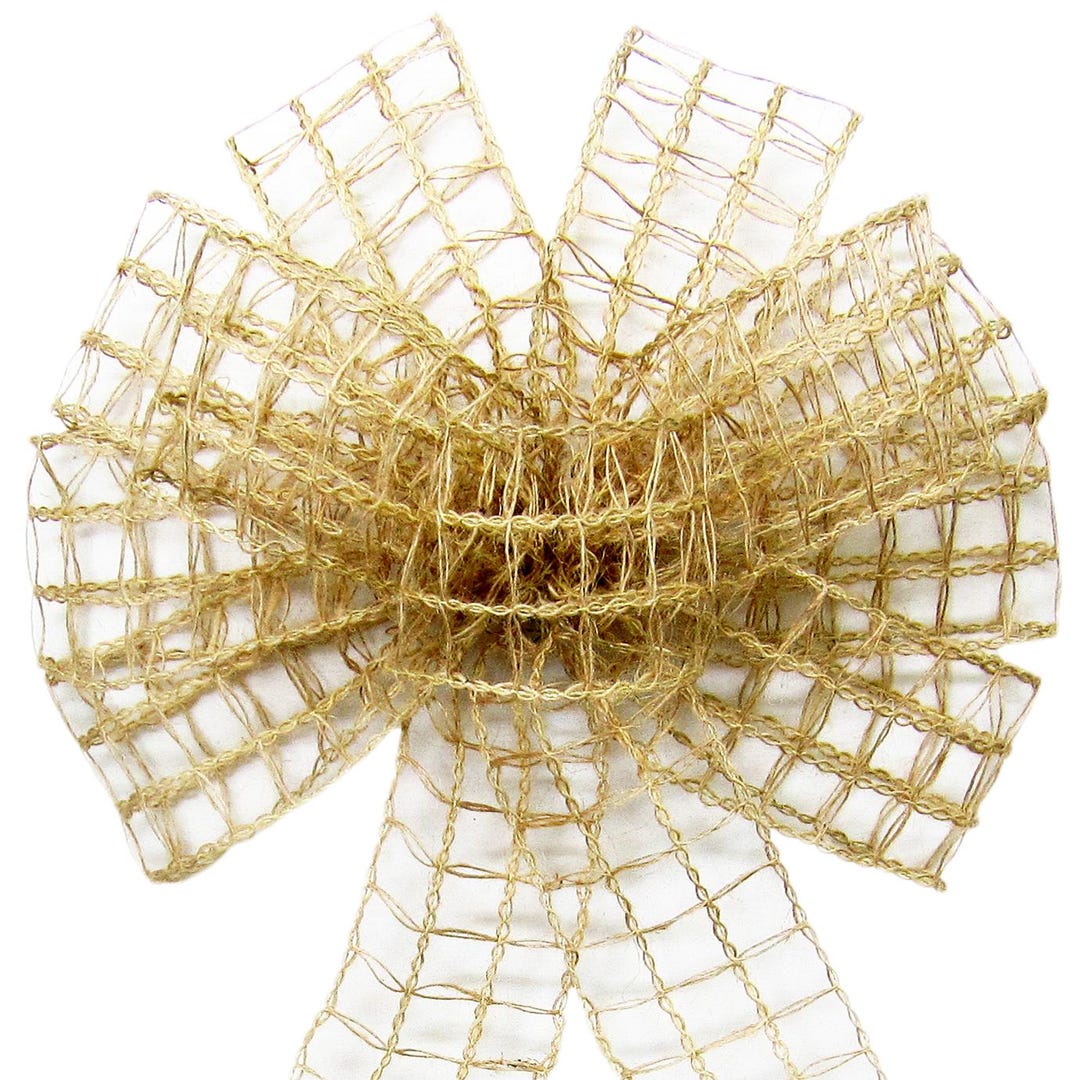 Wired Open Weave Window Pane Burlap Bows & Ribbon - Rustic Natural Jute ...