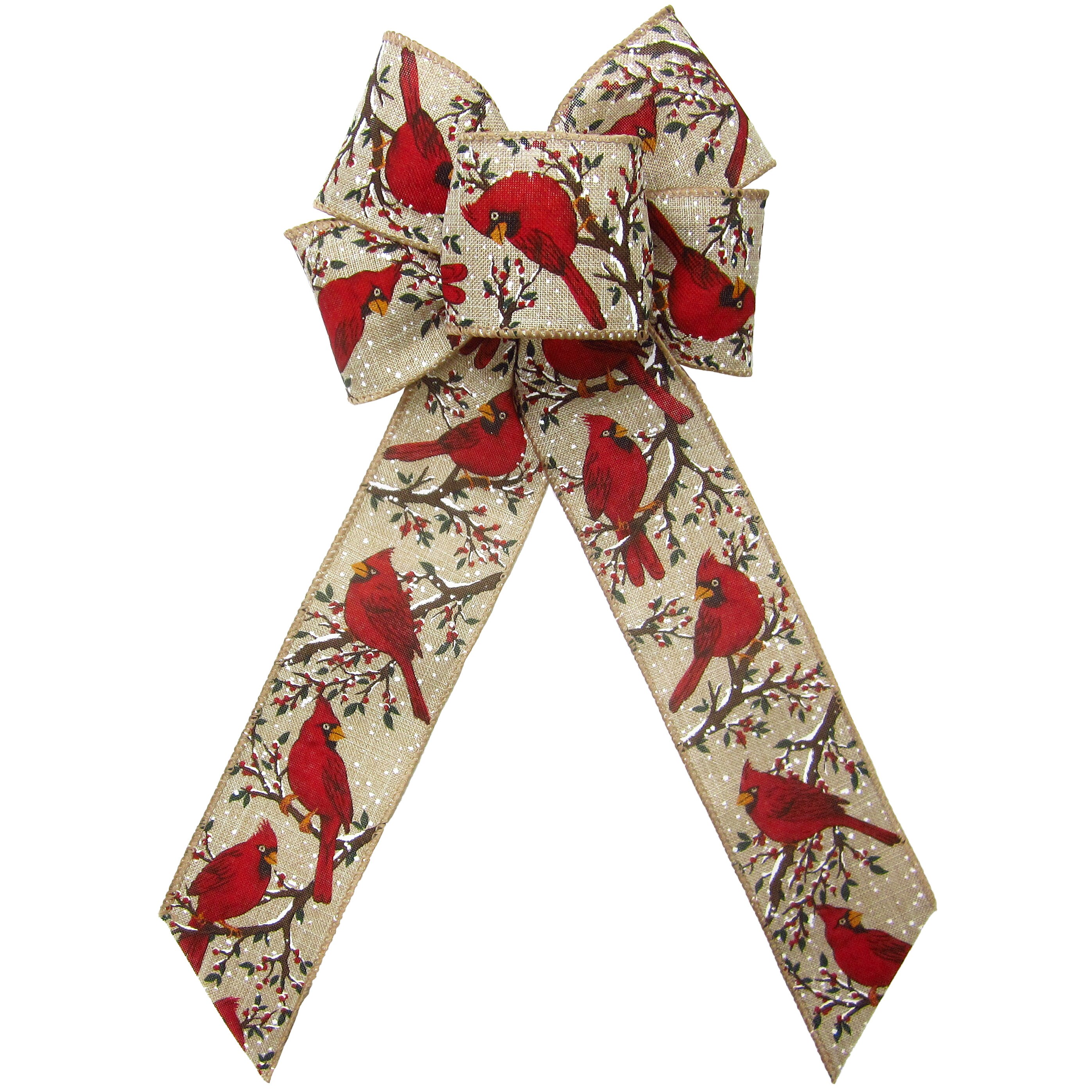 Red Birds on Snowy Branches Bows - Wired Cardinal Christmas Bows ...