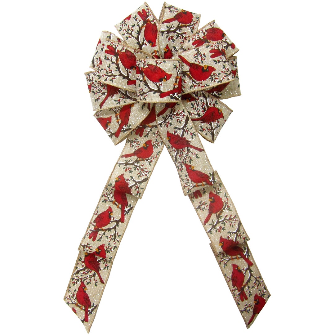 Wired Red Cardinals on Snowy Branches Bow - Cardinal Christmas Bow for ...