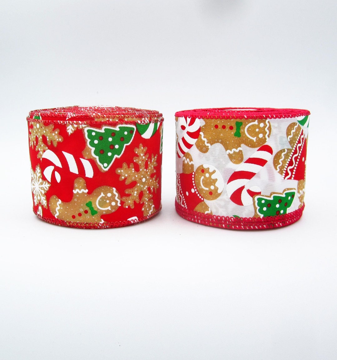 10 Yds Gingerbread Cookies & Candy Canes Ribbon - 2.5" Wired Ribbon for ...