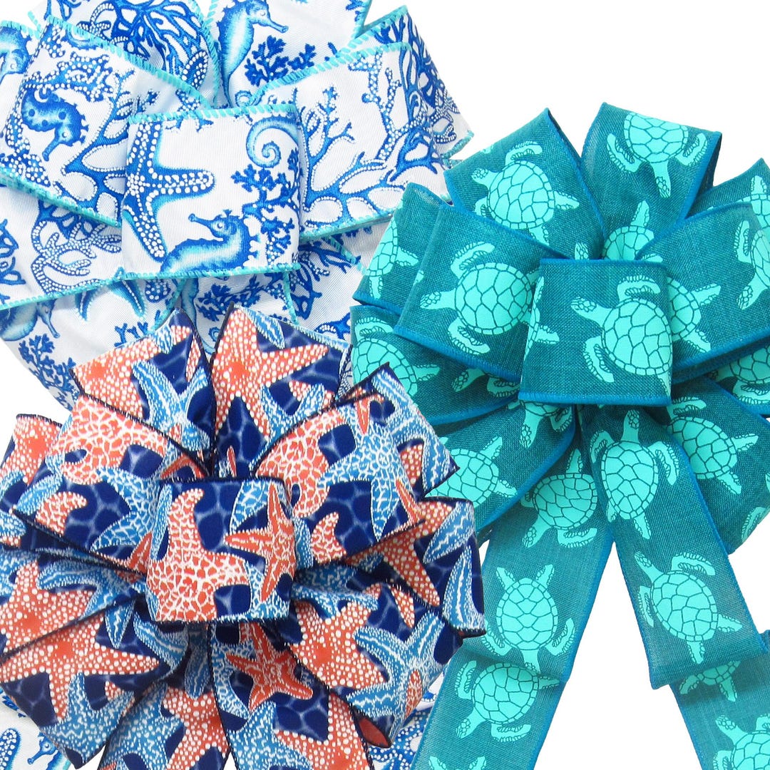 Wired Sea Life Bows - Underwater Animals Wreath Bows - Turtle ...