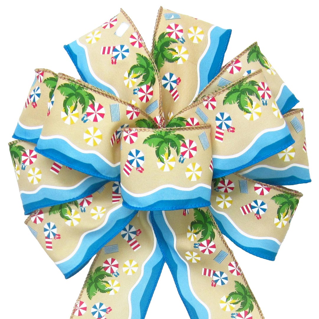 Wired Beach Party Bows - Seaside Fun Wreath Bows - Tropical Ocean ...