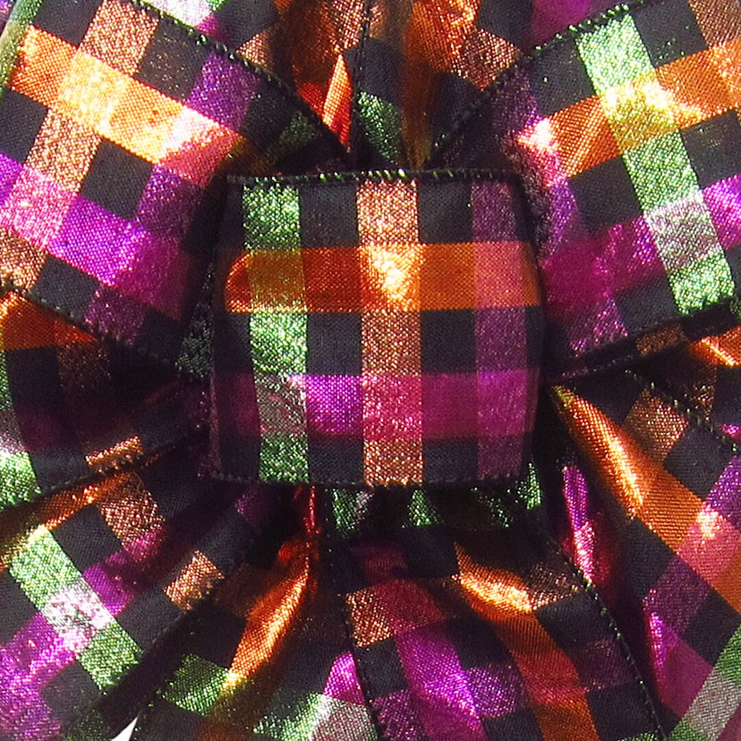 10 Yds Shimmering Metallic Checks Fall Ribbon - 2.5" Fall Wired Plaid ...