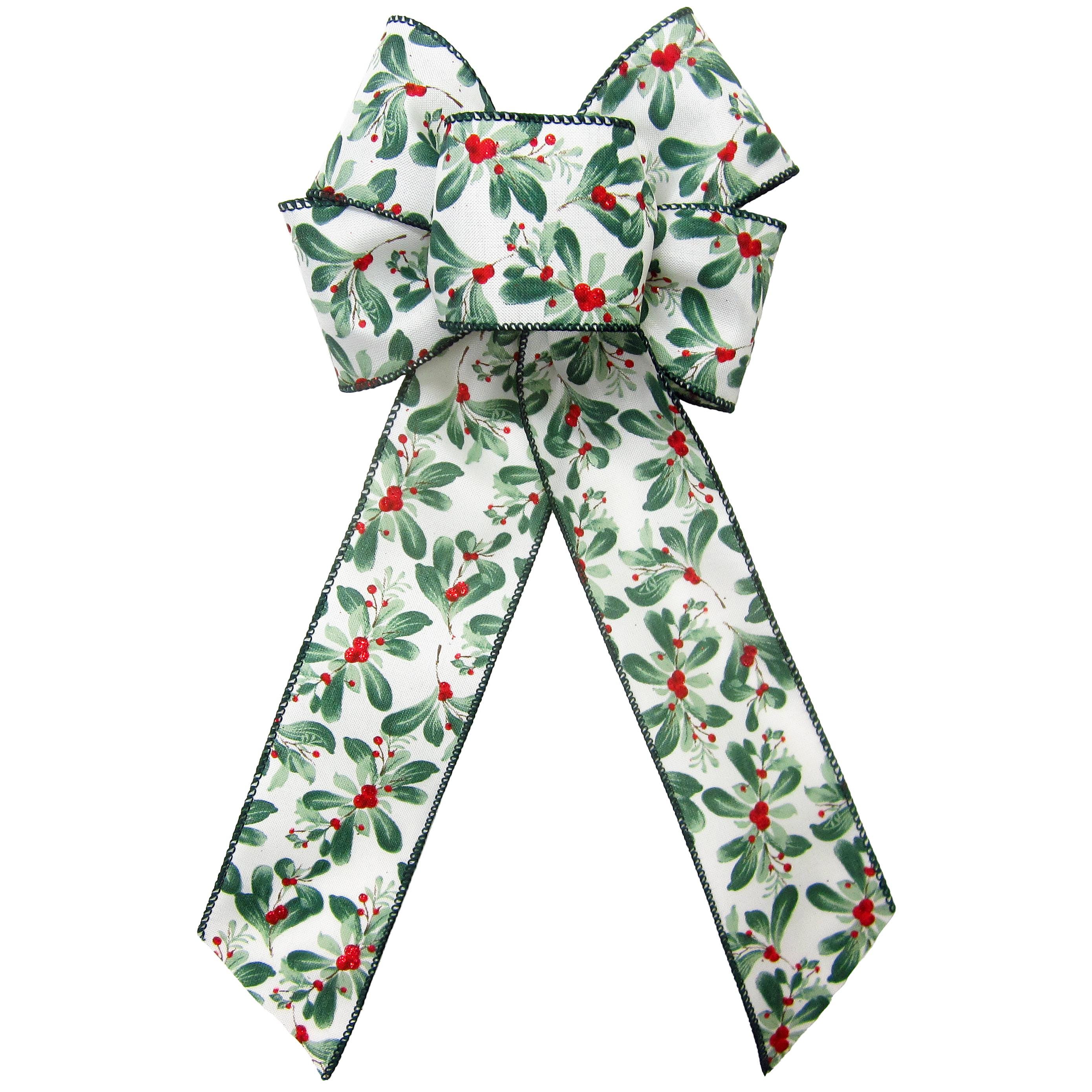 Painted Mistletoe & Red Berries Bow - Wired Christmas Bows - Wreaths ...