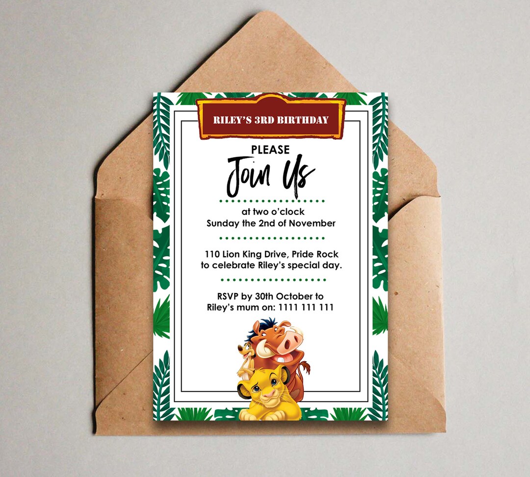 Lion King Birthday Invitation, Lion King Party Invitation, Lion King ...