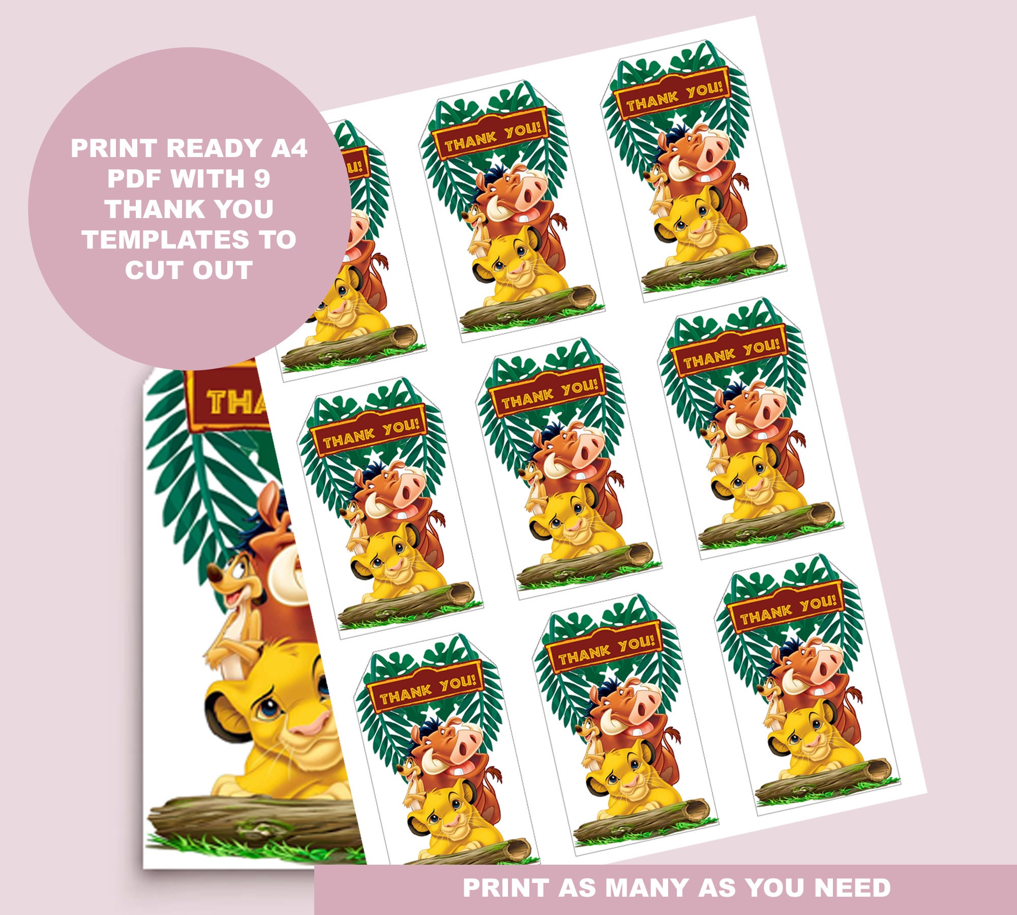 The Lion King Thank You Tag, Lion King Gift Tag, Lion King Favor, Lion ...
