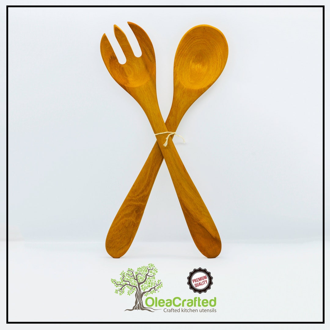 Olive Wood Serving Set Spork Spoon. Customize/engrave Your Name/logo ...