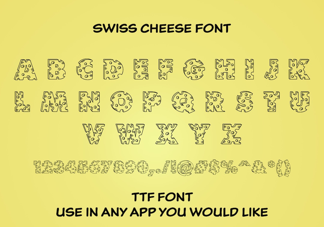 Swiss Cheese Font File, for Cricut, Silhouette, Instant Download, TTF ...