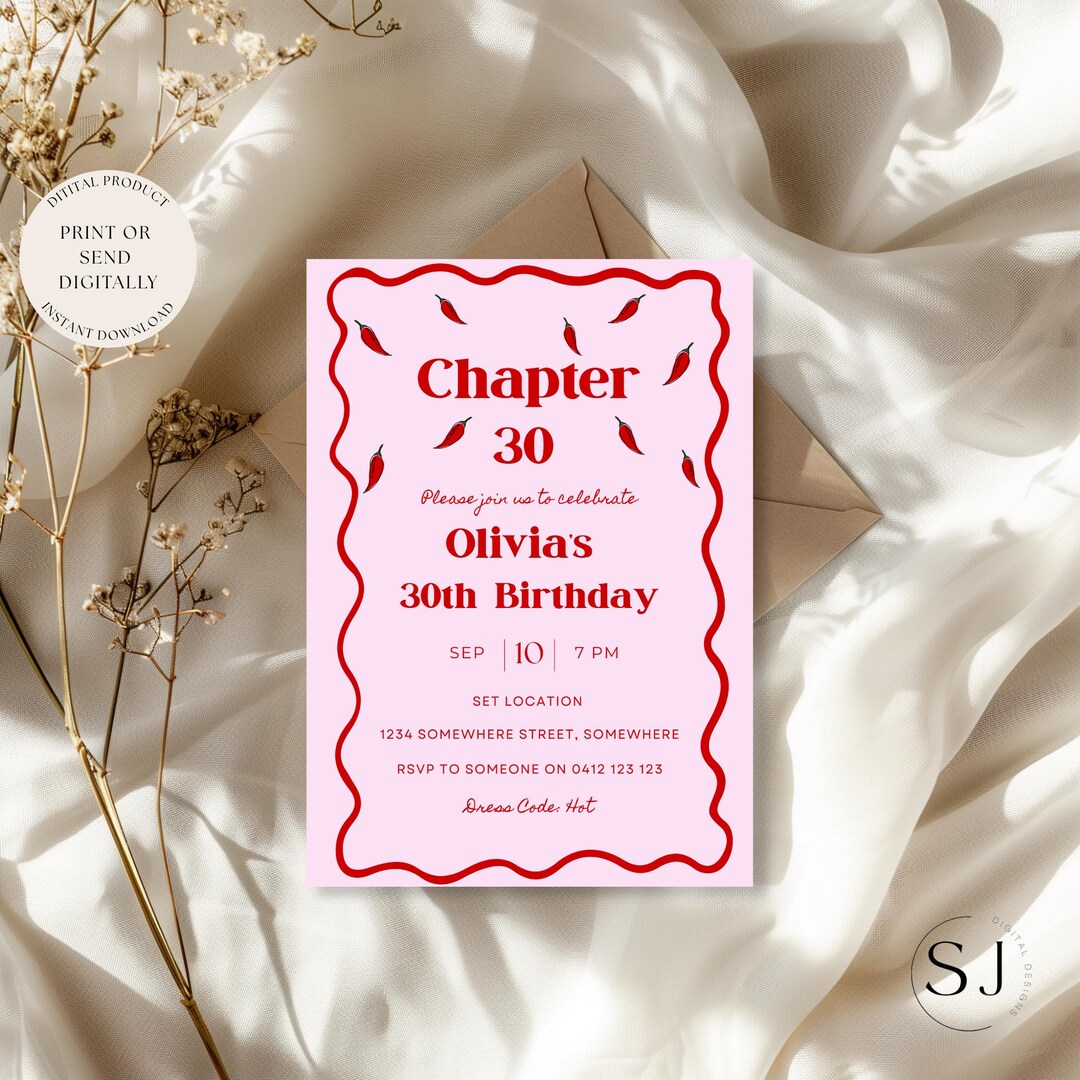 Editable Spicy Chapter Birthday Invitation | Red and Pink Chilli Party ...