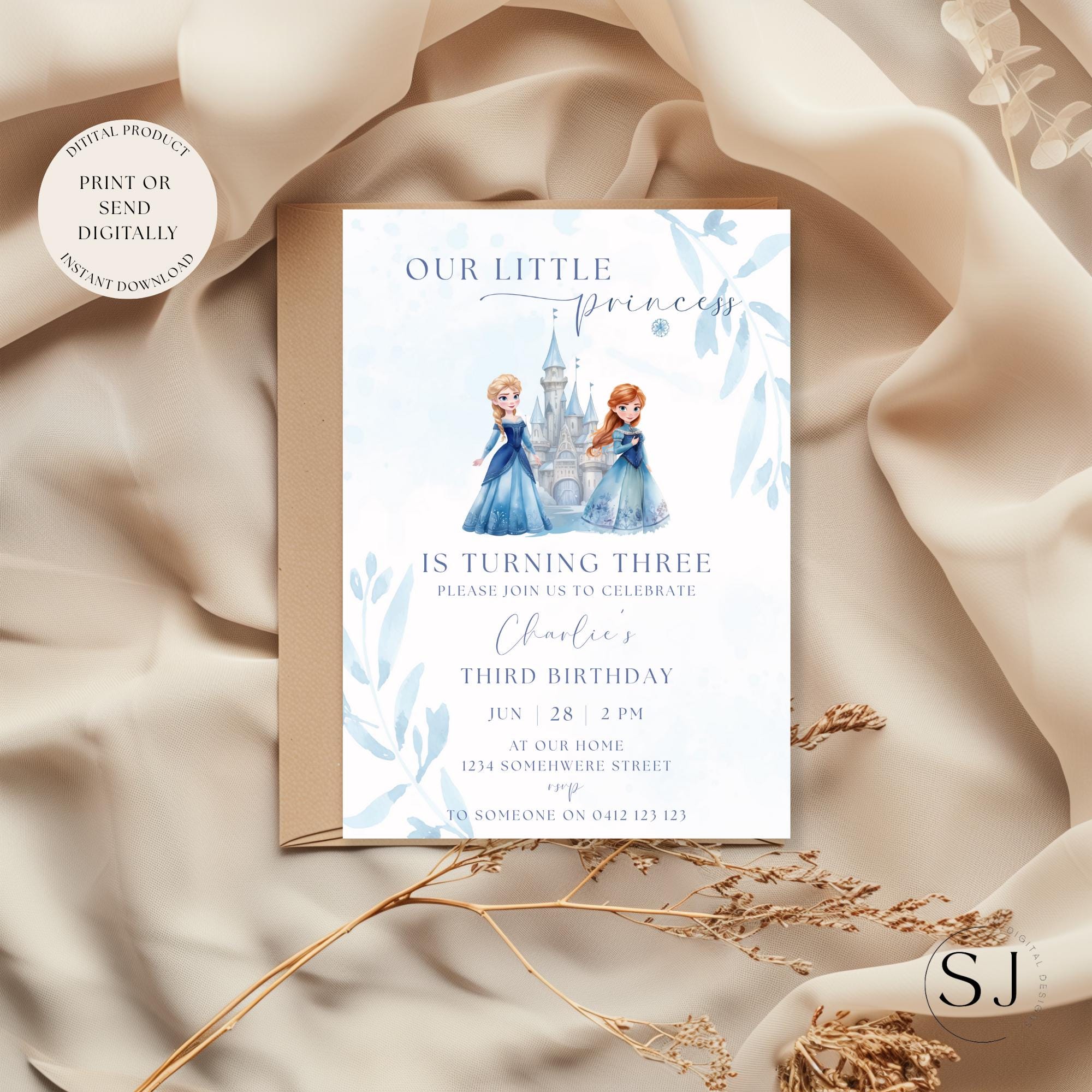 Editable Frozen Birthday Invitation Elsa Anna Princess Party Invite Any ...