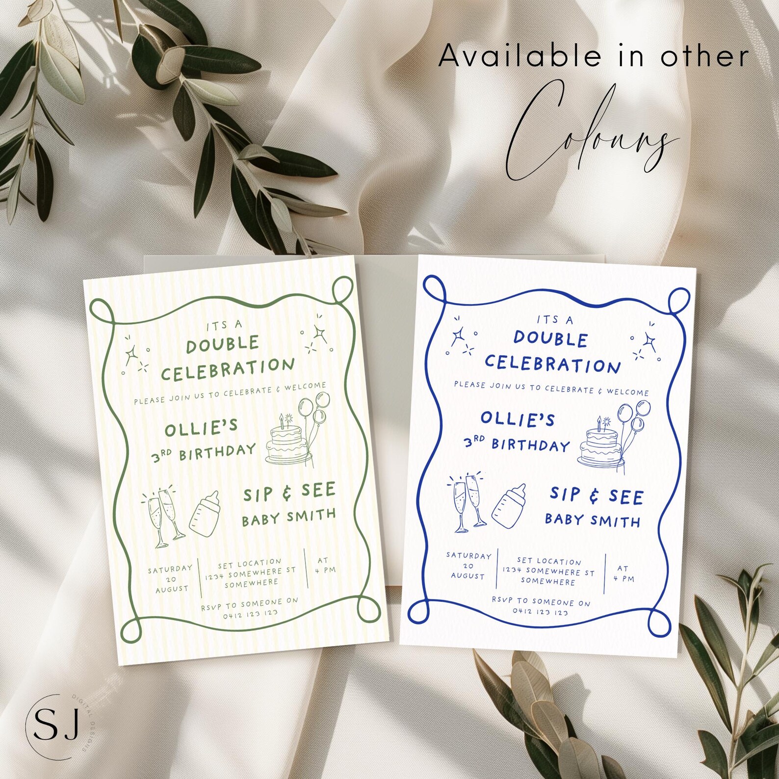Editable Double Celebration Invitation Pink and Blue Sip and See ...