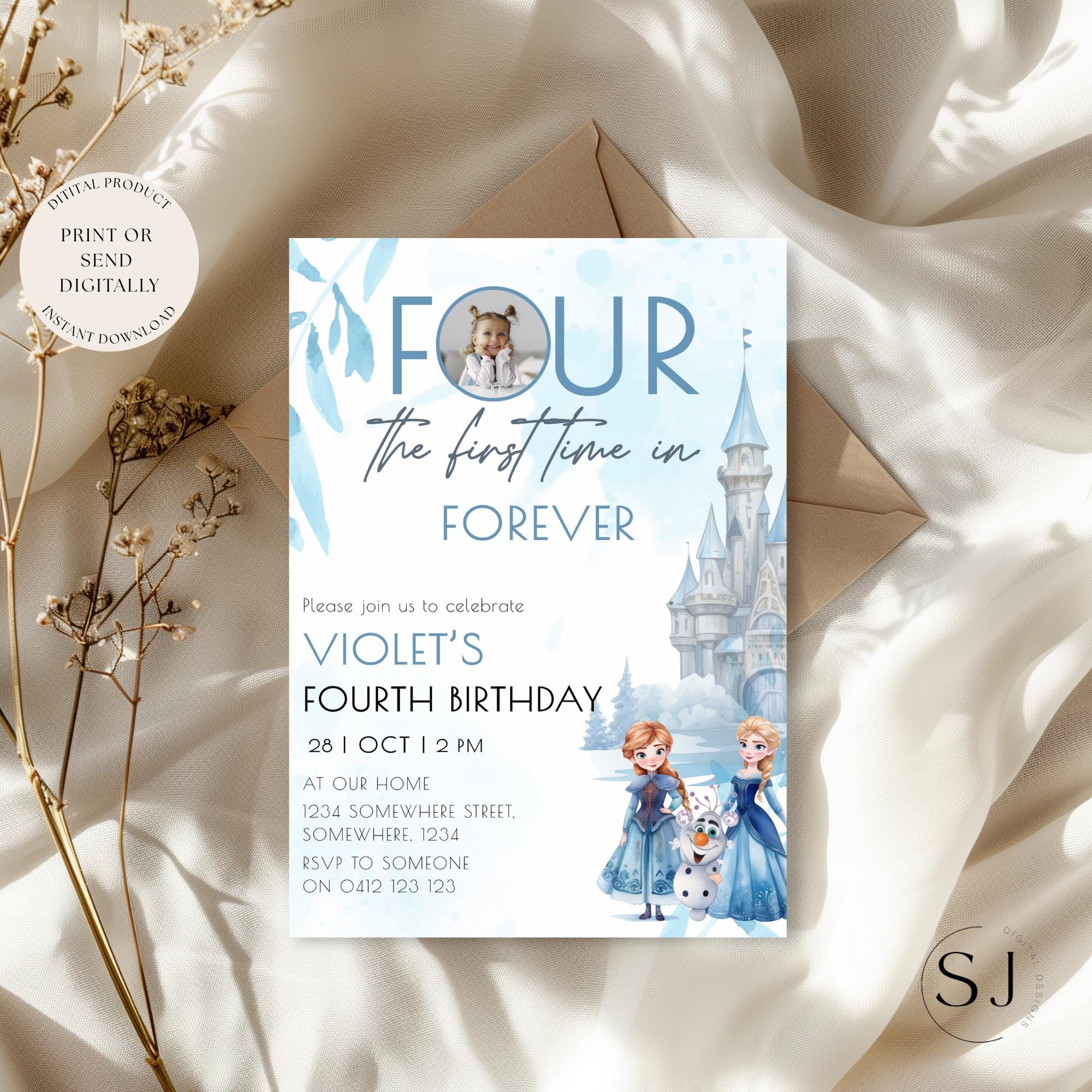 Editable Frozen Photo Birthday Invitation | Four the First Time in ...