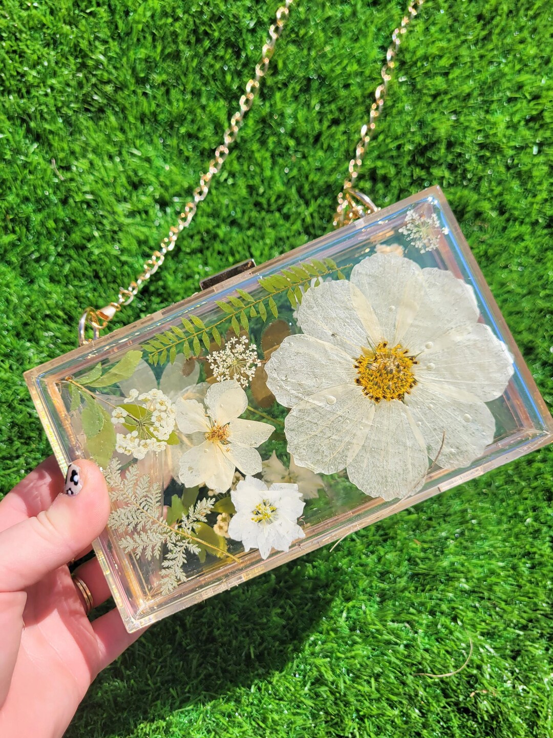 Clear Real Flower Purse, White Floral Purse, Real Flower Purse, Floral ...