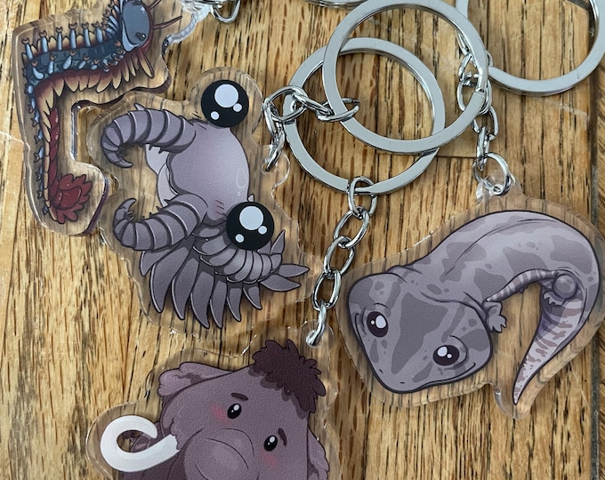 2” Prehistoric Charms/keychains Wooly Mammoth Anomalocaris Temnospondyl ...