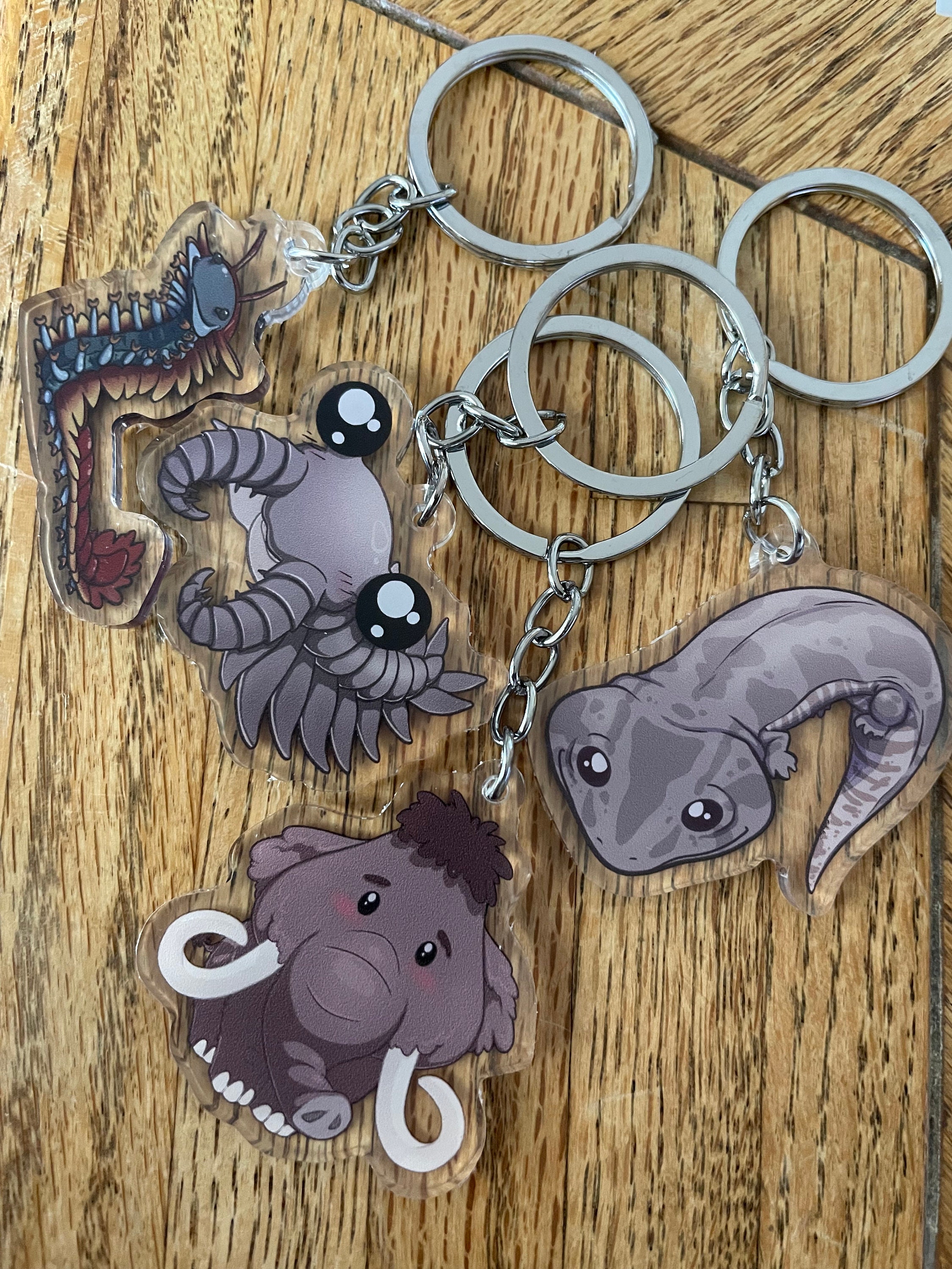 2 Prehistoric Charms/keychains Wooly Mammoth Anomalocaris Temnospondyl ...