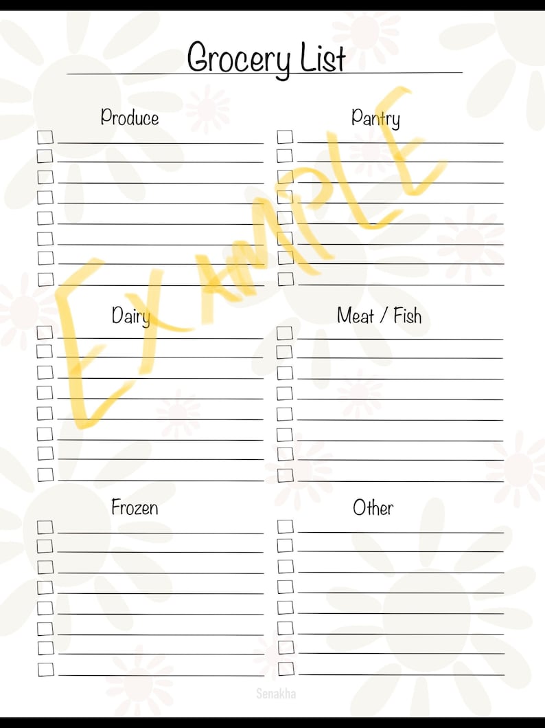 Organized Grocery Checklist Printable 12 Different Original Hand Drawn ...